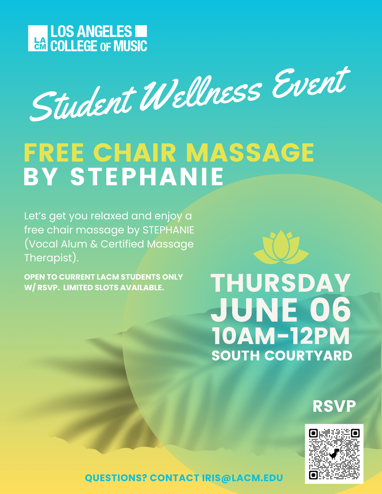 Student Wellness Event: Free Chair Massages 6/6 - LACM