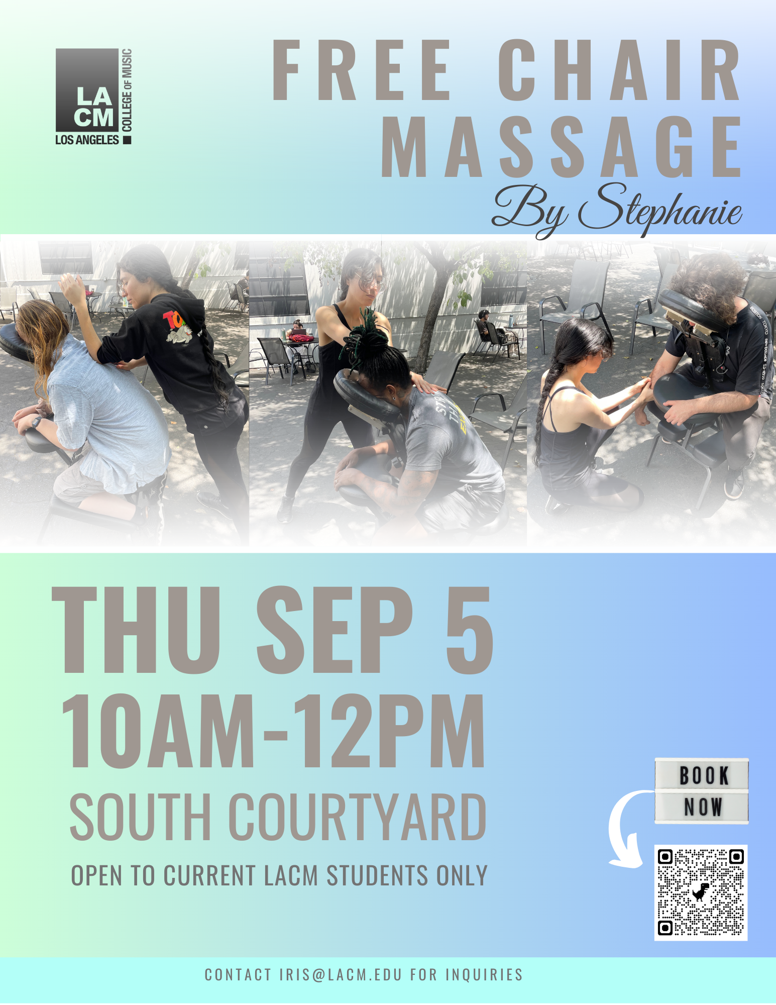Student Wellness Event: Free Chair Massages 9/5 - LACM